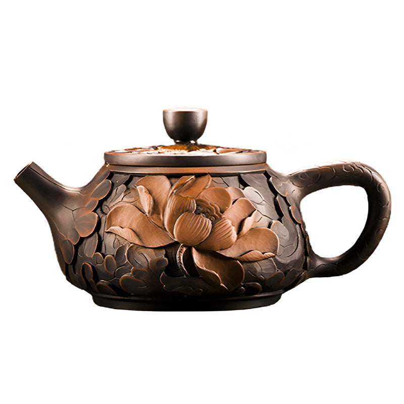 Bloom II Purple Pottery Carving Teapot