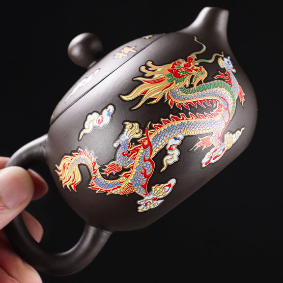 Color-Changing Dragon & Phoenix Purple Clay Teapot