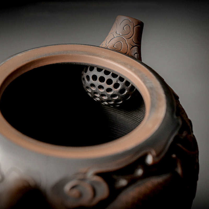 Dragon & phoenix Dancing Purple Pottery Carving Teapot – ClayPurple