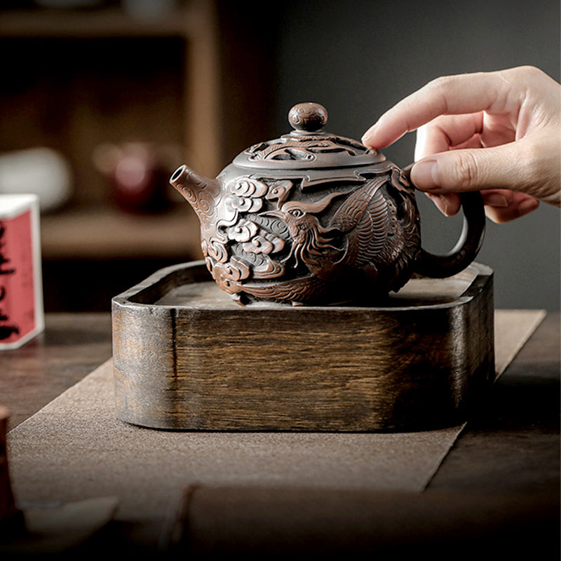 Dragon & phoenix Dancing Purple Pottery Carving Teapot – ClayPurple