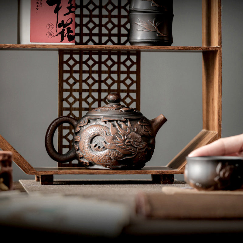 Dragon & phoenix Dancing Purple Pottery Carving Teapot – ClayPurple