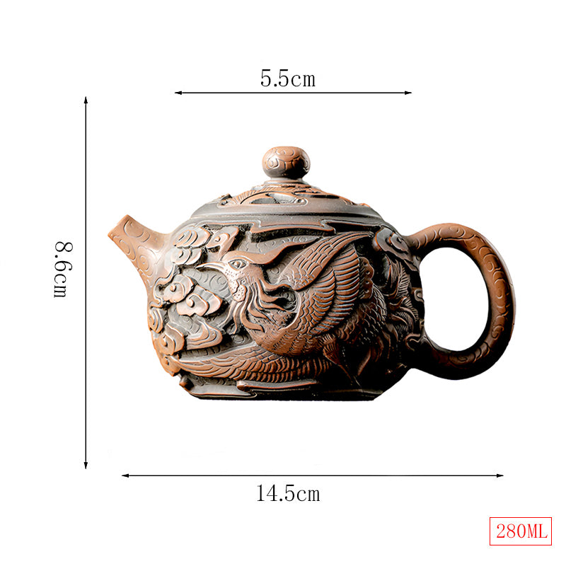 Dragon & phoenix Dancing Purple Pottery Carving Teapot – ClayPurple