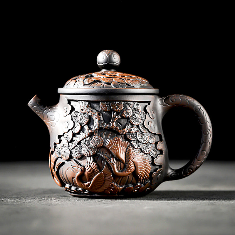 Flying Crane Purple Pottery Carving Teapot – ClayPurple