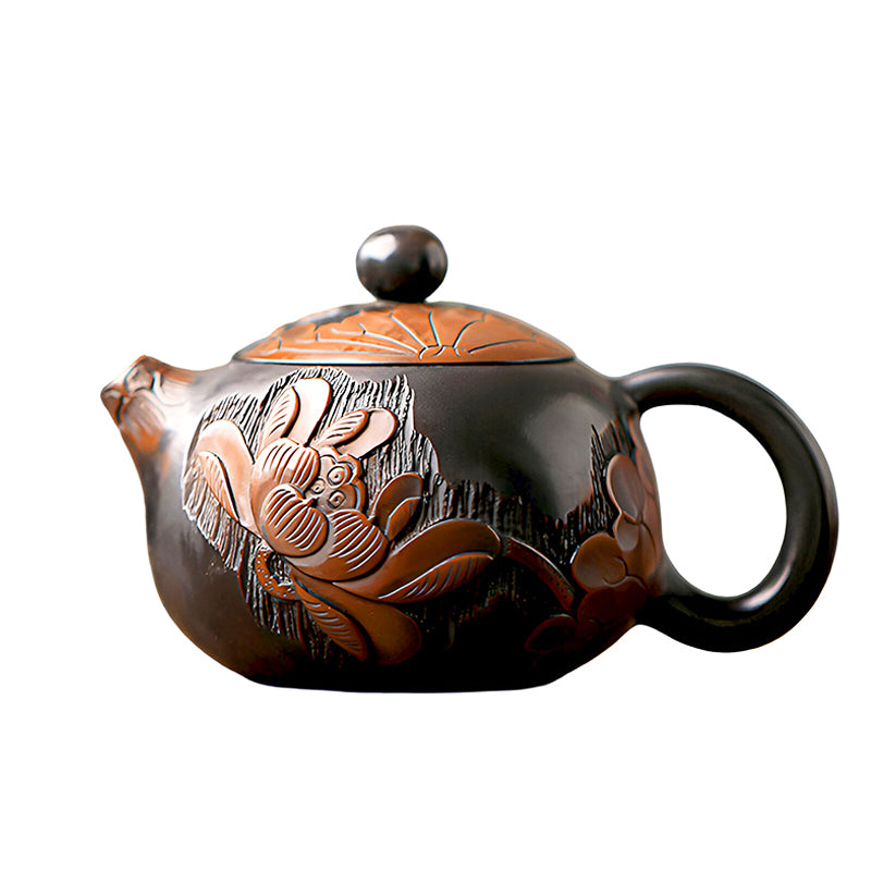 Lotus Purple Pottery Carving Teapot