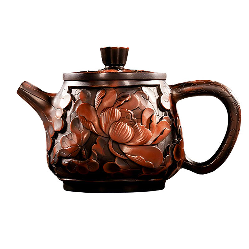 Lotus Flower II Purple Pottery Carving Teapot
