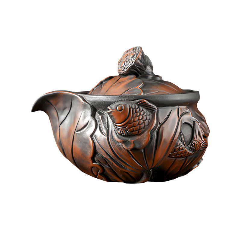 Lotus Pod Purple Pottery Carving Teapot