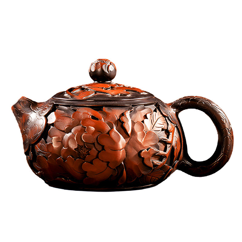 Peony Purple Pottery Carving Teapot
