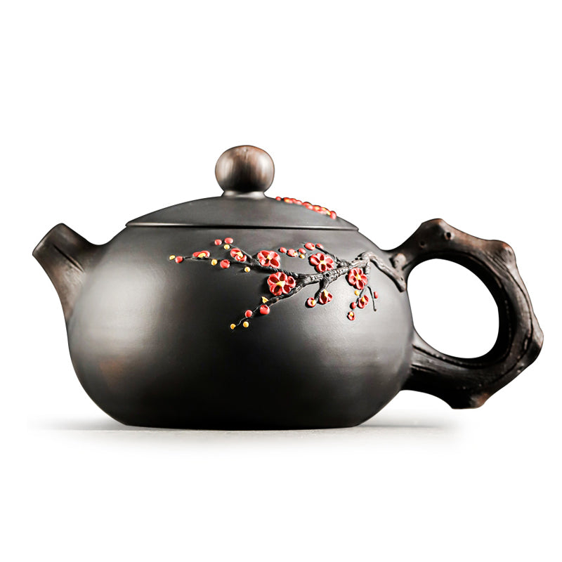 Plum Blossom Purple Pottery Carving Teapot