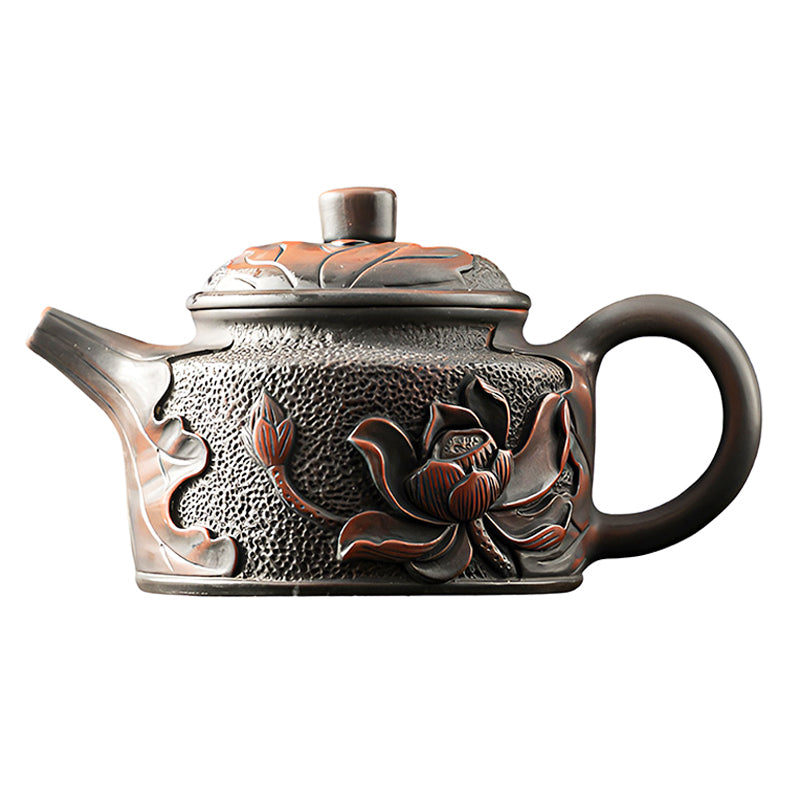 Relief Lotus Purple Pottery Carving Teapot